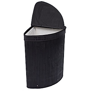 BirdRock Home Corner Laundry Hamper with Lid and Cloth Liner - Bamboo - Black - Easily Transport Laundry Basket - Collapsible Hamper - String Handles