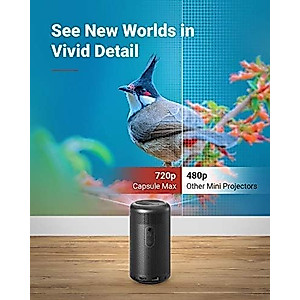 Anker NEBULA Capsule Max, Pint-Sized Wi-Fi Mini Projector, 200 ANSI Lumen Portable Projector, Native 720p HD, 8W Speaker, Movie Projector, 100 Inch Picture, 4Hr Video Playtime, Home Theater