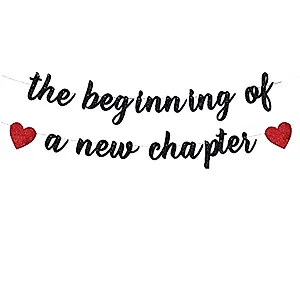 KUNGOON The Beginning of a New Chapter Banner,Funny Glitter Paper Sign for Farewell/Graduation/Retirement/Baby Shower/Engagement/Job Change/Goodbye Party Decorations.(black)