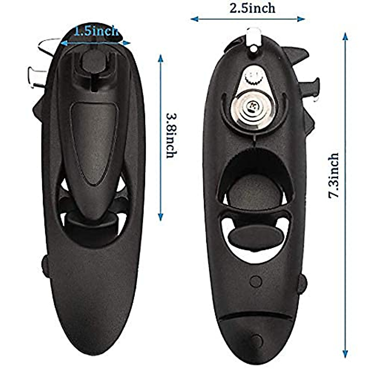 Can Opener Manual 8 in 1 Multifunctional Stainless Steel Bottle Opener with Smooth Edges Hand Held Kitchen Tool with Rotary Handle Gifts for Seniors Safe and Easy to Use （Black）