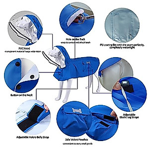 Waterproof Dog Raincoat, Adjustable Reflective Lightweight Pet Rain Clothes with Poncho Hood (Large, Blue)