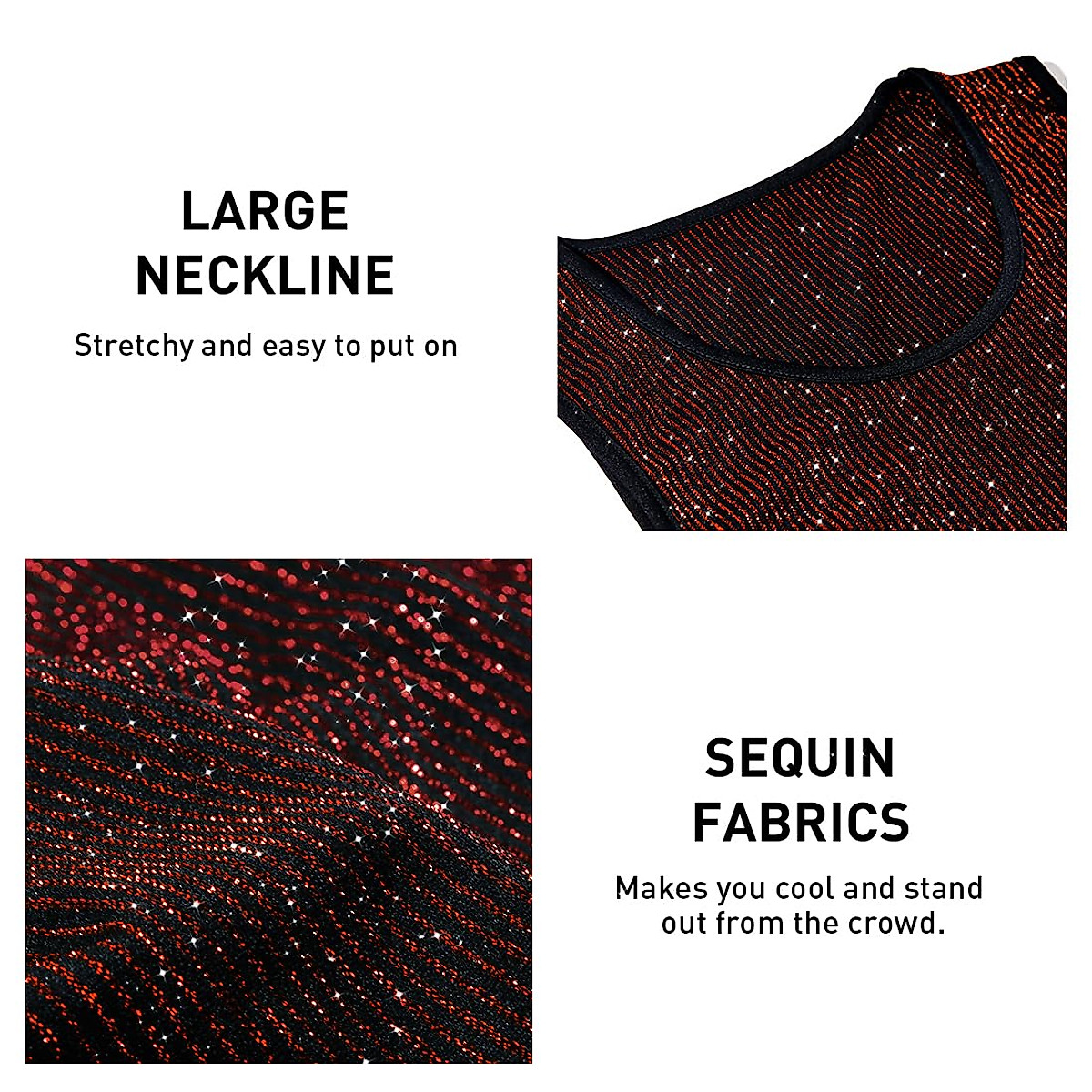 Arjen Kroos Men's Sequin Sleeveless Tank Top Sparkly Rave Metallic T-Shirt