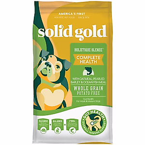 Solid Gold Dry Dog Food for Adult & Senior Dogs - Made with Oatmeal, Pearled Barley, and Fish Meal - Holistique Blendz Potato Free High Fiber Dog Food for Sensitive Stomach & Immune Support - 4 LB