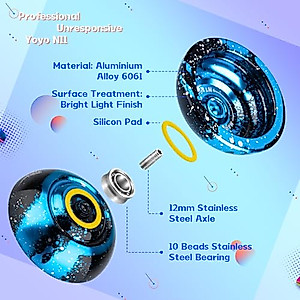 MAGICYOYO N11 Yoyo Professional Unresponsive yoyo for Adults, Dual Metal Yoyo for Beginner, Pro Yoyo with 12 Yoyo Strings, Yoyo Case Bag, Responsive Yoyo Bearing Kit (Black Blue Silver)