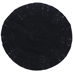 BYOS Chic Parisian Style Soft Lightweight Crochet Cutout Knit Beret Beanie Hat (2-Pack Wavy Stripes Charcoal Gray & Black)