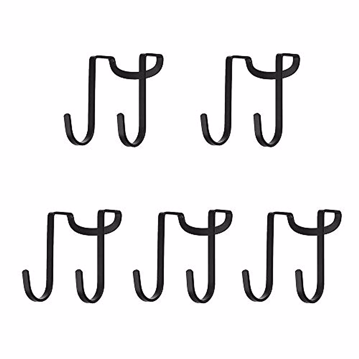 Dewell Multi-Use Over Cabinet Hook, 5 Pack, Stainless Steel, Over Door Double Hook for Drawer Cabinet, Closet, Fence, Kitchen and Bathroom, Black
