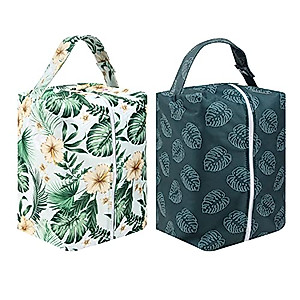 Pedobi 2 Packs Reusable Cloth Diaper Wet Dry Bags - Large Hanging Wet Bags with Buttons for Stroller - Waterproof Pod Cloth Diaper Bag - Washable Wet Bag for Diapers, Travel, Pool (Flower)