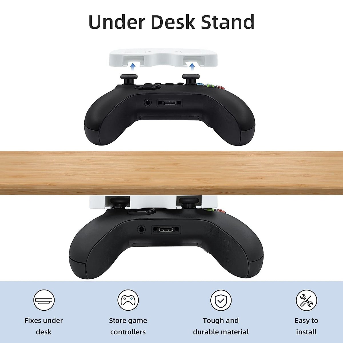 Mcbazel Under Desk Mount for Xbox Series X/S, Xbox One X/S, Xbox One, Xbox 360, Switch Pro Controller, Table Stand Holder Compatible with Xbox and Switch Pro Controller - White