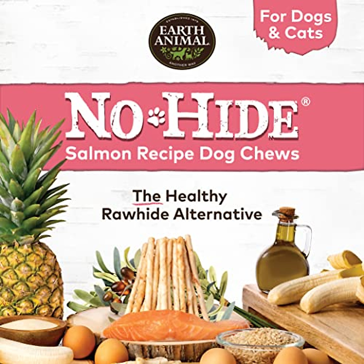 EARTH ANIMAL No Hide Stix Salmon Flavored Natural Rawhide Free Dog Chews Long Lasting Dog Chew Sticks | Dog Treats for Small Dogs and Cats | Great Dog Chews for Aggressive Chewers (3 Pack)