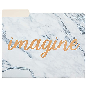 12 Pack Marble Decorative File Folders, Letter Size for Women, Cute Rose Gold with 1/3 Cut Tabs for Women, 6 Inspirational Designs (9.5 x 11.5 in)