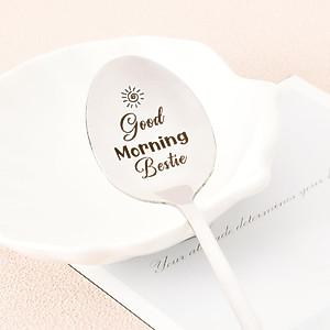 Best Friends Bff Gifts Spoon for Women Girls Good Morning Bestie Spoons for Best Bestie Friendship Gifts for Friends Birthday Christmas Graduation Gift for Coffee Tea Lovers Spoon