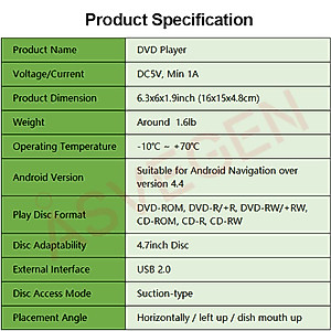 ASVEGEN USB External CD Drive VCD DVD MP4 Player for Car Android, Black & Silver