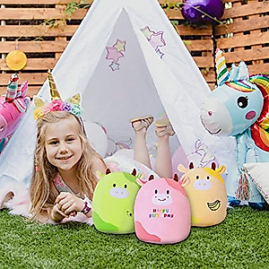 SQEQE Cow Plush Toy Cute Pink Cow Stuffed Animals Soft Pillow Plushies Kawaii Cow Plushie for Girls Boys Kids Birthday Gifts Decor 10 inch