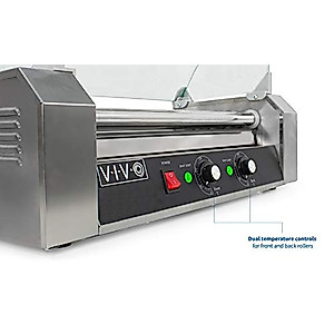 VIVO Electric 12 Hot Dog and 5 Roller Grill Warmer, Cooker Machine with Cover, HOTDG-V205