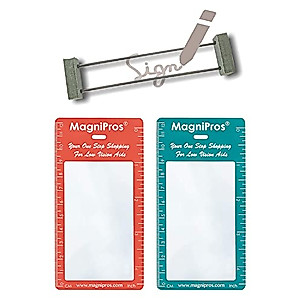 MAGDEPO Signature Writing Guide for Blind and Low Vision with 2 Pocket 3X Bookmark Magnifier for Reading Books
