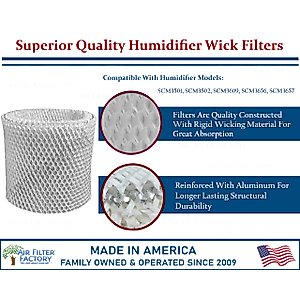 Air Filter Factory Replacement for SCM3501, SCM3502, SCM3609, SCM3656, SCM3657 Sunbeam Humidifier Wick Filter 4-Pack
