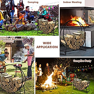 Happytools Firewood Rack, 40 Inch Heavy Duty Tubular Steel Round Log Hoop for Indoor and Outdoor, Black Wood Storage Holder for Fireplace, Fire Pit, Patio, Deck, Porch