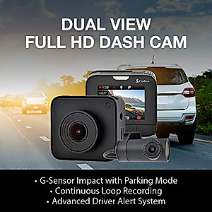 Cobra Dash Camera DASH2216D - 1080p Full HD Front Cam and 720p HD Rear Cam, 16GB MicroSD Included, Loop Recording, G-Sensor Auto Accident Detection, 160 Degree Ultra Wide Angle DVR, 2 Inch Screen