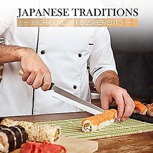 Lucky Cook Sashimi Sushi Knife 10 Inch - Perfect Knife For Cutting Sushi & Sashimi, Fish Filleting & Slicing - Very Sharp Stainless Steel Blade & Traditional Wooden Handle + Gift Box