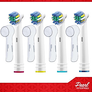 Replacement Brush Heads Compatible with Oral B Floss Action, Oral-B Braun 4 Pack + 4 Bonus Cover Cap. Compatible w/Vitality Floss Action, Oral-B 7000, 9000, Pro 1000, Kids