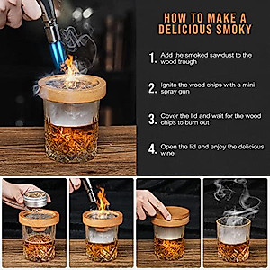 Whiskey Smoker Kit with Torch,Cocktail Smoker,Bourbon Smoker Kit, Old Fashioned Smoker Infuser Kit with 6 Flavour Wood Chips, Drink Smoker Kit, Gifts for Friends, Dad, Bar Whiskey Lovers(No Butane)