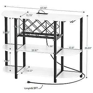 Unikito Bar Table Cabinet with Charging Station,Wine Rack Table with LED light, Wine Bar Cabinet with Storage, Freestanding Floor Bar Cabinet for Liquor and Glasses for Home Kitchen Dining Room, White