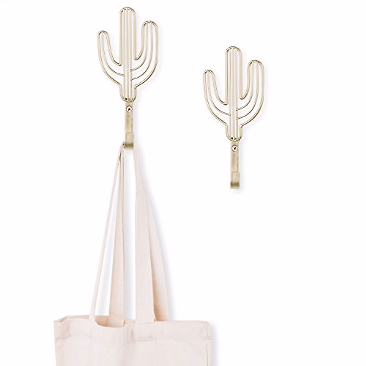 MyGift Set of 2 Wall-Mounted Brass-Tone Metal Cactus Coat Hooks