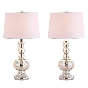JONATHAN Y JYL1061D-SET2 Set of 2 Table Lamps Genie 28.5" Glass LED Table Lamp Contemporary Transitional Bedside Desk Nightstand Lamp for Bedroom Living Room Office College Bookcase, Mercury Silver