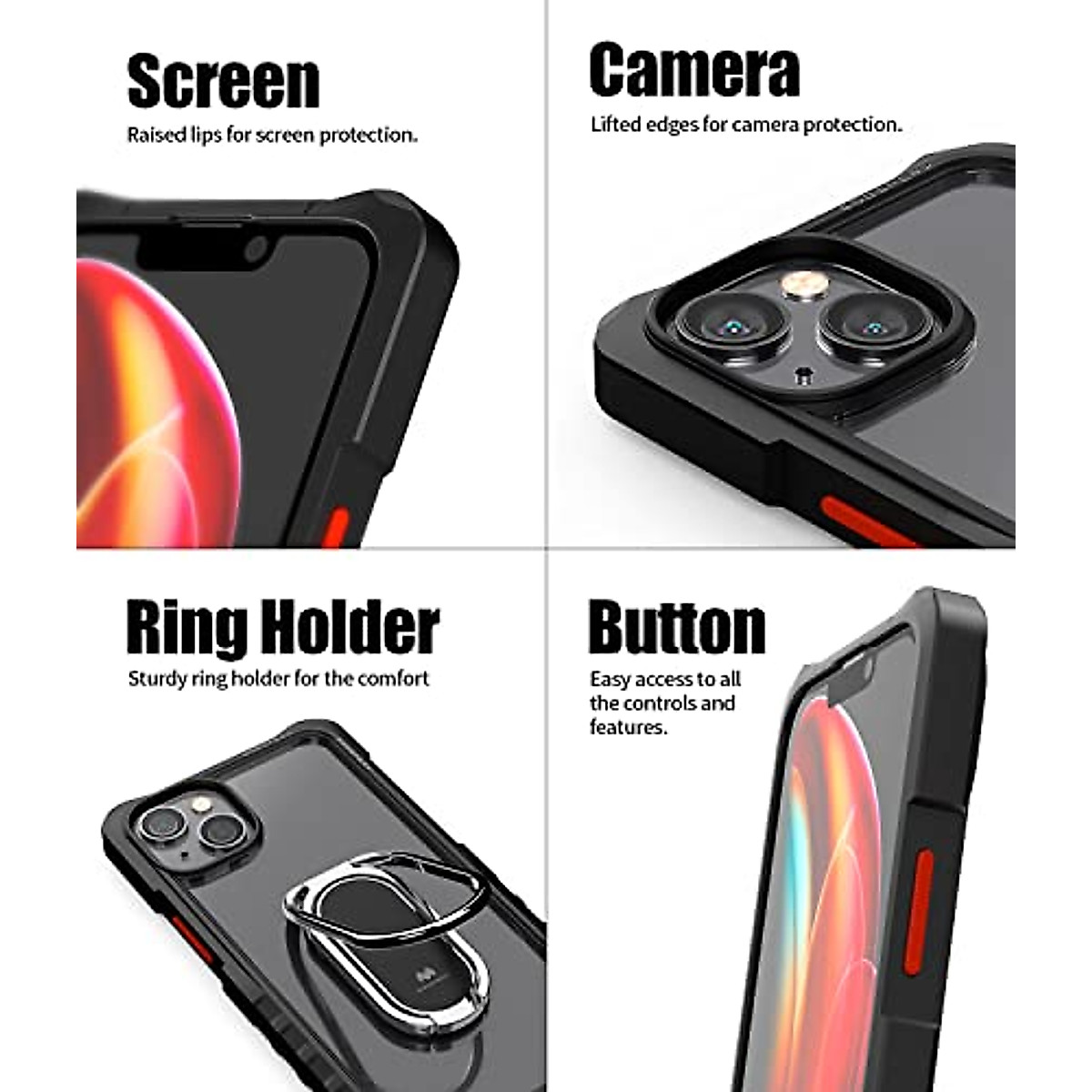 GOOSPERY Z Bumper 360° Sturdy Kickstand Ring Holder Crossbody Compatible with iPhone 14 Plus Case [Strap Included] Dual Layer Structure TPU EdgeClear Cover with Strap, Black