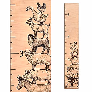 Headwaters Studio Wooden Ruler Growth Chart for Kids, Boys and Girls - Height Chart & Height Measurement for Wall - Kids Nursery Wall Decor and Room Hanging Wall Decor - Natural w/Farm Animals