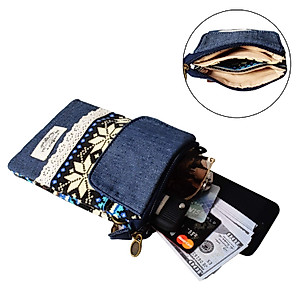 LassZone Small Crossbody Bag for Women Canvas Mobile Phone Purse Mini Shoulder Bags National Pattern Handbags Coin Pouch Wallet