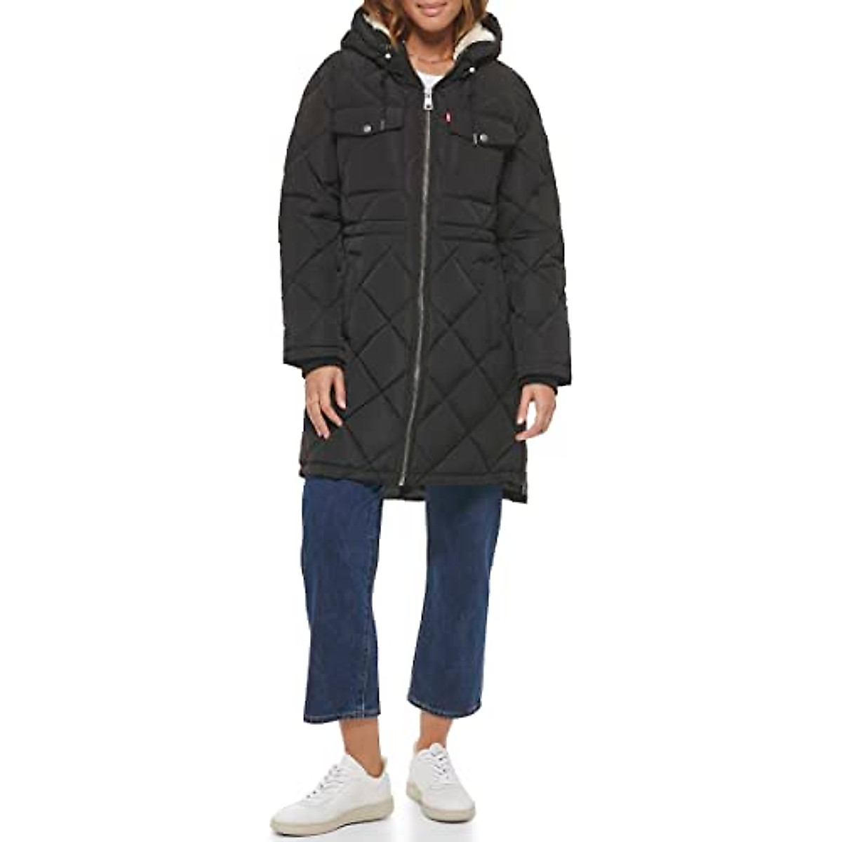 Levi's Women's Soft Sherpa Lined Diamond Quilted Long Parka Jacket (Standard & Plus Sizes), Black, XX-Large