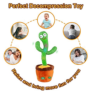QIUXQIU Cactus Plush Toys 120 Music Recording and Follow You Speak and LED Glow Wiggle Dancing Cactus Electronic Toy,Plush Toy in Pot Decoration & Children Funny Stress Relief Toys