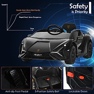 INFANS 12V Licensed Lamborghini Sian Kids Ride On Car with Parent Remote Control, Spring Suspension, MP3 Player, Electric Toy Roadster Carbon Fiber Textured for Toddler (Black)