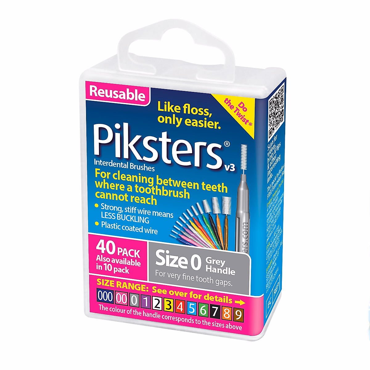 Piksters Interdental Brushes, 40 pk, Size 0, Interdental Tooth Brush for Very Fine Gaps, Gum Soft Bristles for Plaque Removal, Safe for Braces