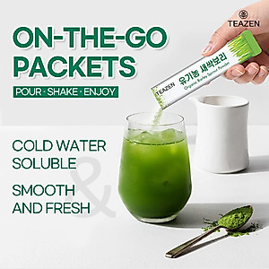 TEAZEN Organic Barley Sprout Juice Powder, Korean Organic Superfood Greens Barley Grass Juice Powder, Powdered Iced Tea, 10 Sticks, 0.7oz