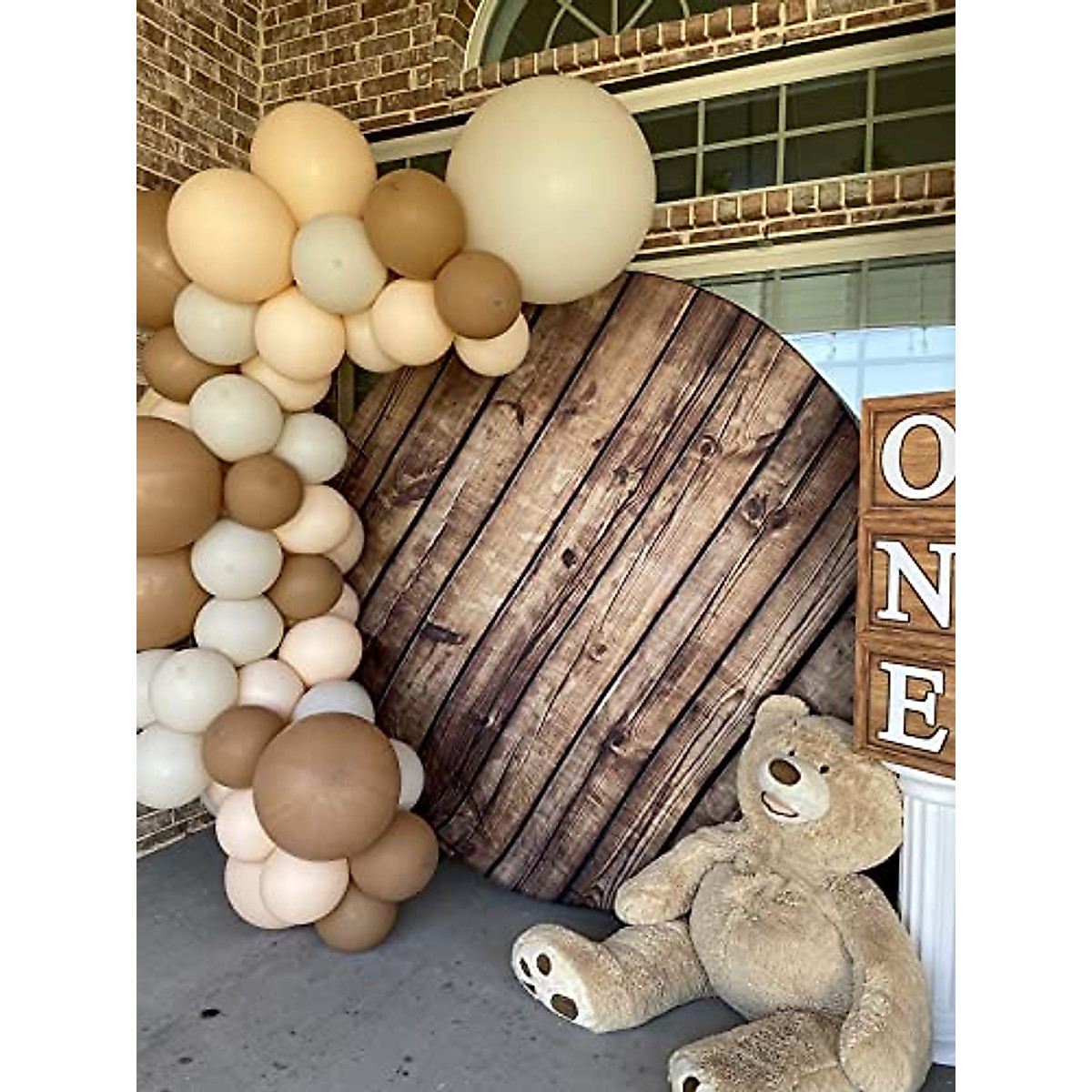 Leowefowa Polyester Wood Round Backdrop Cover(without stand) 7.5ft Wooden Backdrop Wood Backdrop for Parties Wood Circle Backdrop Stand Cover Girl Boy Birthday Baby Shower Gender Reveal Wedding Shower