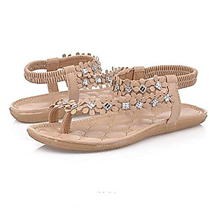 Highly Recommend Great Value Flip-Flop Women Summer Bohemia Flower Beads Flip-Flop Shoes Flat Sandals