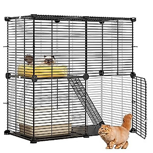 YITAHOME Indoor Cat Cage 2 Tier Kitten Cage House Cat Enclosure Outdoor Small Animal DIY Pet Playpen Detachable Metal Kennel for Ferret Kitty, Bunny, Chinchilla, Squirrel, rv Travel, Camping