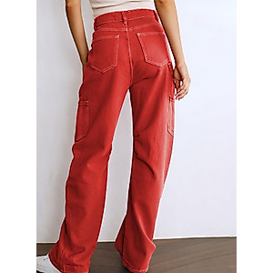 Dokotoo Red Pants Women Straight Leg Jeans for Women Trendy Baggy Y2K Holiday Party Beach Outfits for Women 2024 Womens Fashion Womens Clothes Clothing Pants