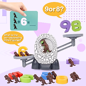 Nueplay 62PCS Balance Math Game, Kids Cartoon Dinosaur Toys STEM Educational Kindergarten Preschool Learning Counting Game for Boys & Girls, Ideal Chrismas Birthday Gift Toys for Children Toddlers