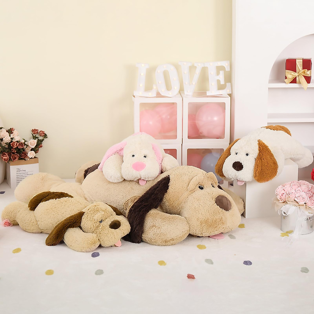 MorisMos Puppy Dog Stuffed Animal Soft Plush Dog Pillow, Big Dog Plush Toy for Girls Kids, 31 Inch, Brown