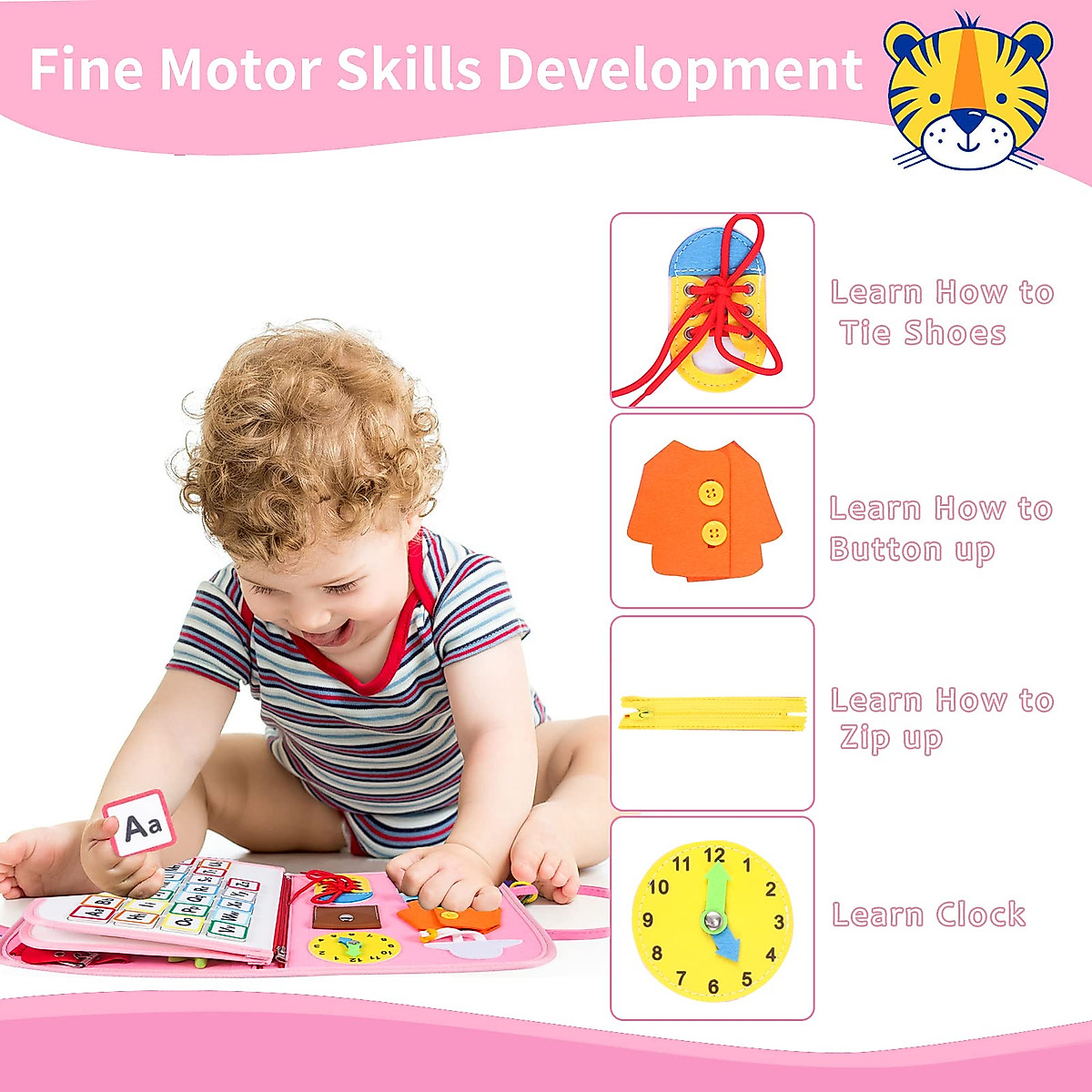 Busy Board Montessori Toys for 1 2 3 4 Year Old Toddlers Sensory Activity Busy Book for Fine Motor Skills, Airplane Car Travel Essentials for Kids Boys Girls