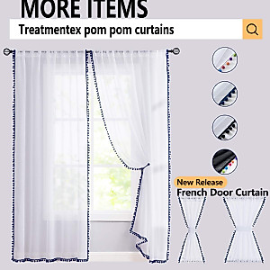 Treatmentex Grey Sheer Window Curtains for Living Room 95 inches Pom-Pom Canopy for Children Bedroom Rod Pocket 2Pack