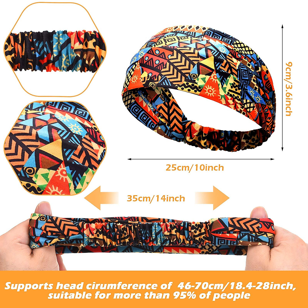 WILLBOND 9 Pieces African Headbands Stretchy Boho Print Hairband Yoga Running Sports Workout Head Grip Band Elastic Turban for Women Girls Hair Accessories (Chic Pattern)