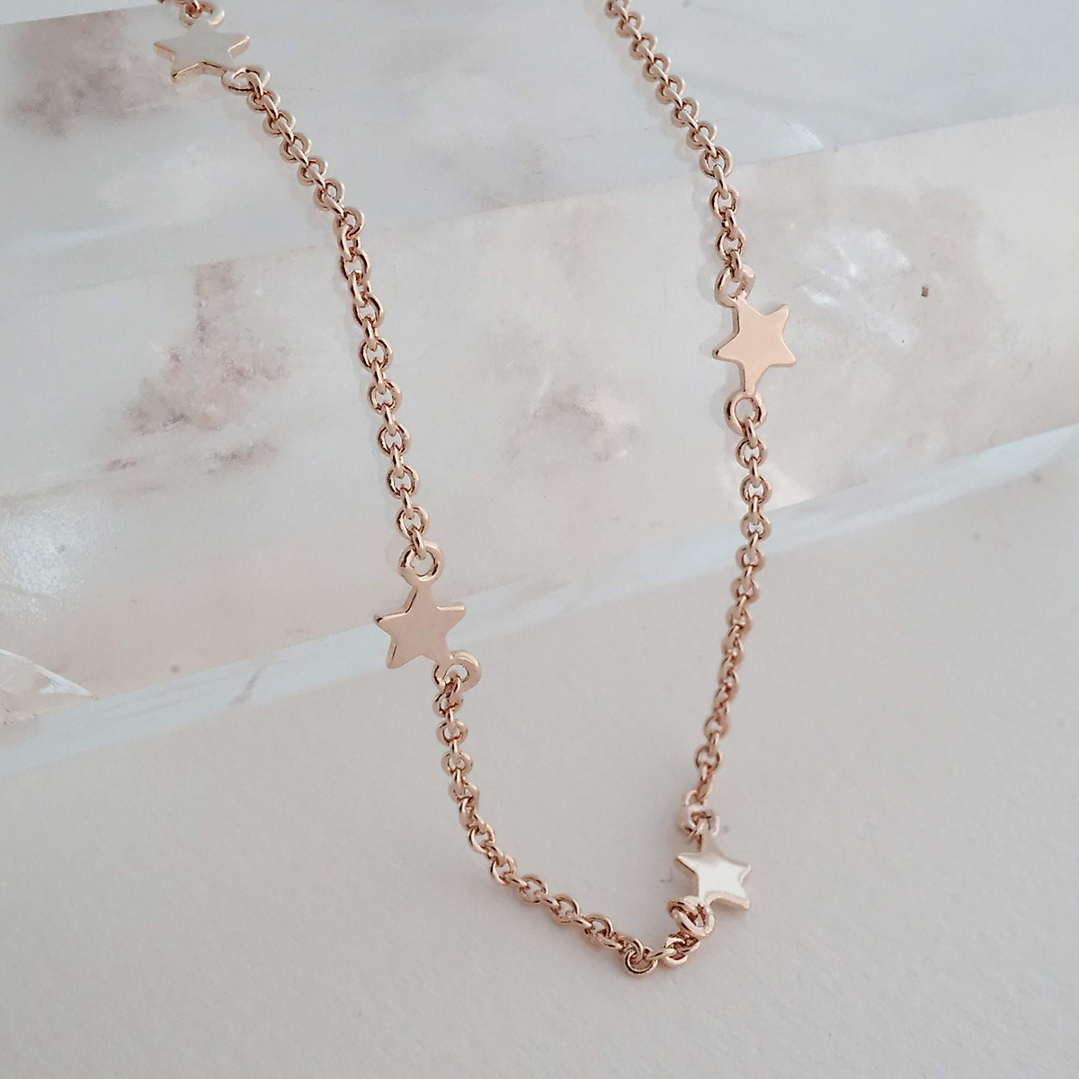 Honeycat Starling Tiny Star Charms Bracelet in Gold, Rose Gold, or Silver | Minimalist, Delicate Jewelry (Rose Gold)