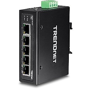 TRENDnet 5-Port Hardened Industrial Gigabit DIN-Rail Switch, 10 Gbps Switching Capacity, IP30 Rated Network Switch (-40 to 167 ºF), DIN-Rail and Wall Mounts Included, Lifetime Protection,Black,TI-G50