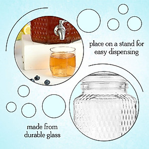 1 Gallon Glass Beverage Dispenser with Stainless Steel Spigot - Decorative Mason Jar Drink Dispenser for Parties, Fridge, Sun Tea, Iced Tea, Kombucha and Water