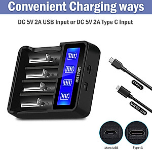 Battery Charger 4 Bay LCD Display for 3.7V/1.2V Rechargeable Battery for Li-ion Batteries