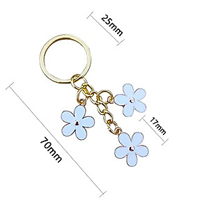 Meimimix Flowers Charms Enameled Keychain Chain Tassel Keyring For Women Girls Gifts Purse Bag Accessories (White)